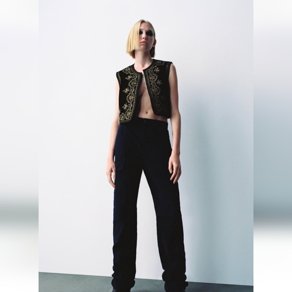Zara | Jackets & Coats | Zara Embroideed Velvet Vest | Poshmark